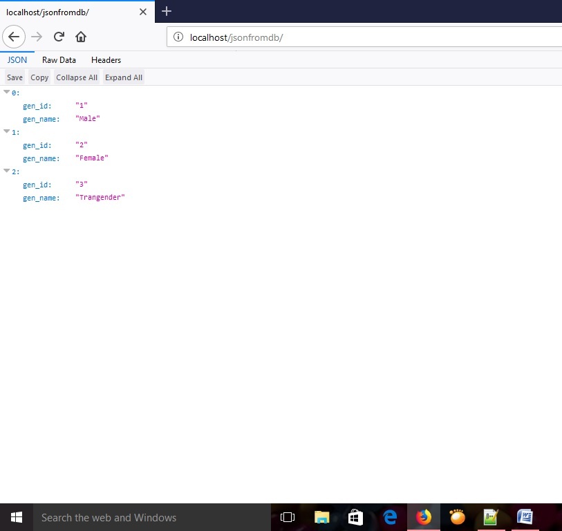 Sample Program Code To Retrieve Values From Database Using JSON